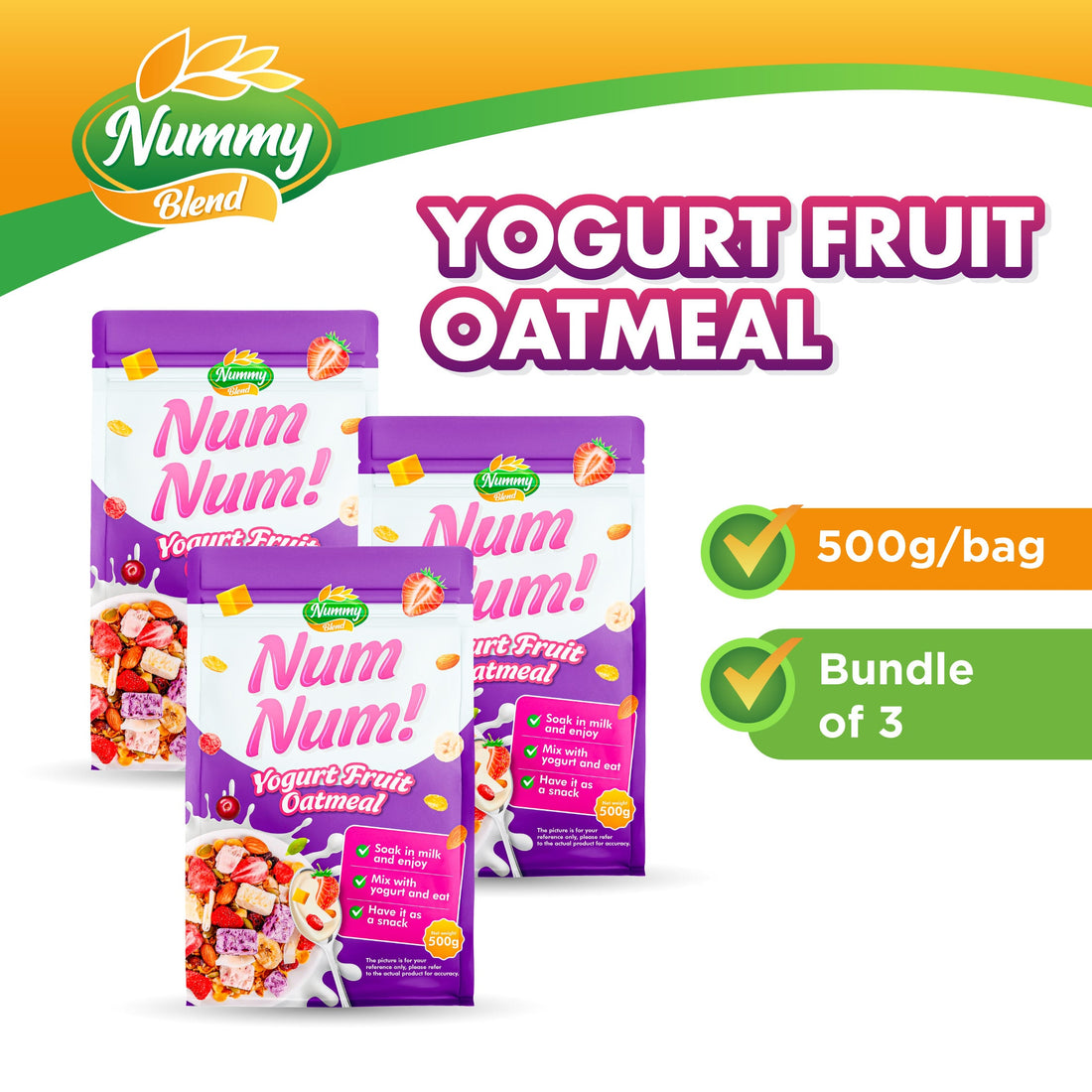 Nummy Blend Num Num Yogurt Fruit Oatmeal – 3-Pack Bundle for Daily Ene